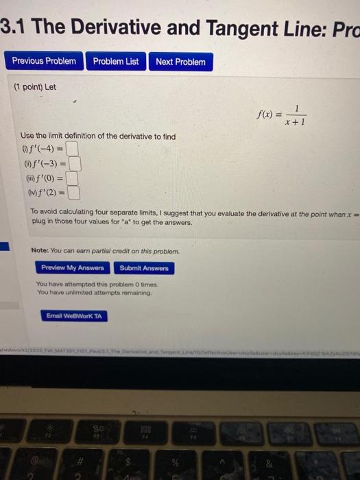 Solved 3.1 The Derivative and Tangent Li Previous Problem | Chegg.com