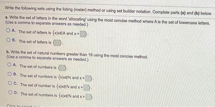 Solved Write the following sets using the listing (roster) | Chegg.com