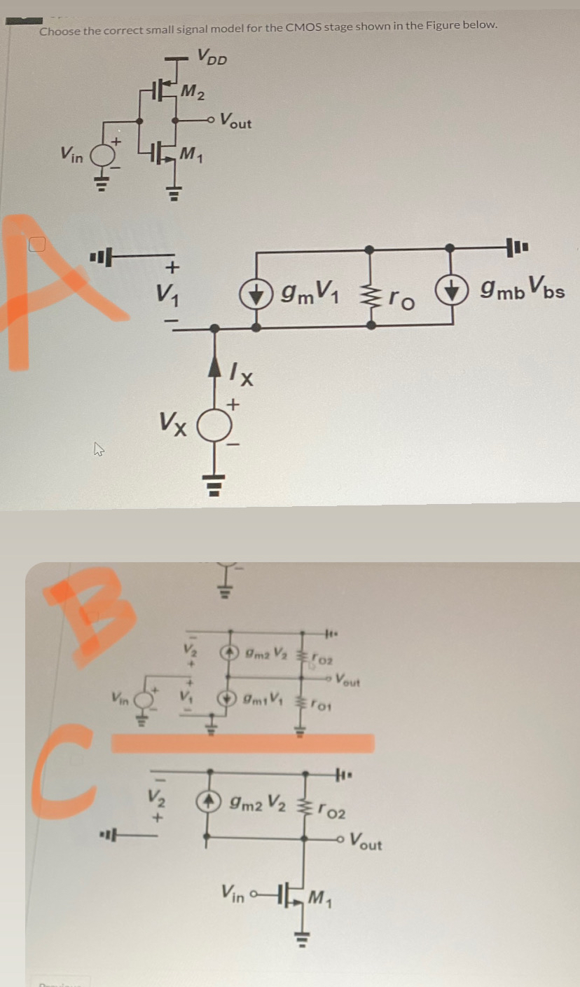 Solved Choose the correct small signal model for the CMOS | Chegg.com