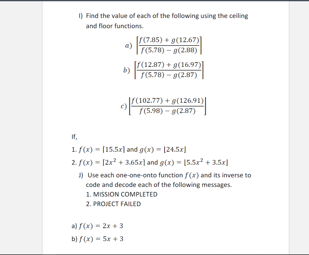 f(x)=|~15.5x~| ﻿and g(x)=|??24.5x??|I) ﻿Find the | Chegg.com