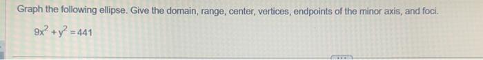 Solved Graph the following ellipse. Give the domain, range, | Chegg.com