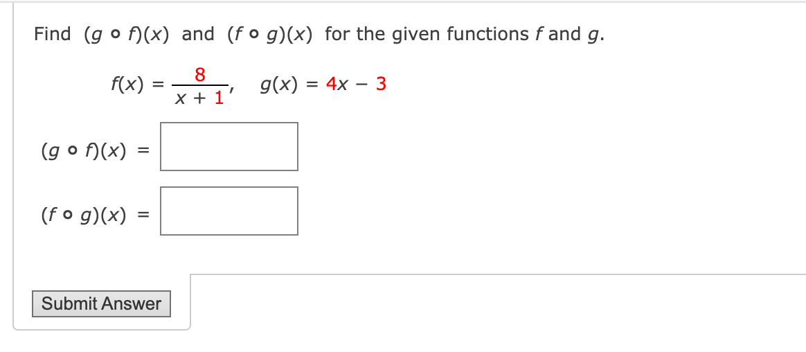 Find (g@f)(x) ﻿and (f@g)(x) ﻿for the given functions | Chegg.com