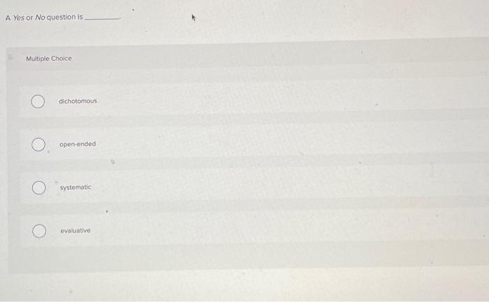 Solved A Yes or No question is Multiple Choice dichotomous | Chegg.com
