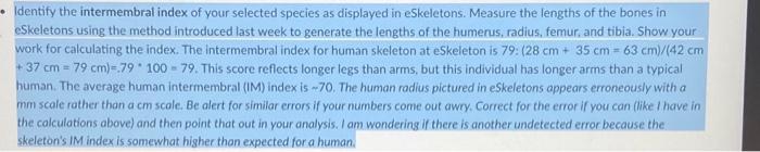 Solved + • Identify the intermembral index of your selected | Chegg.com