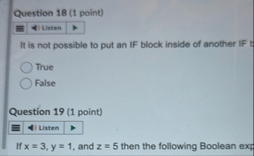 Solved Question 18 (1 ﻿point)It is not possible to put an IF | Chegg.com