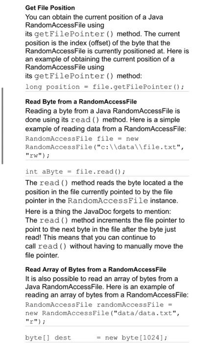 - Write Array of Bytes to a RandomAccessFile - | Chegg.com