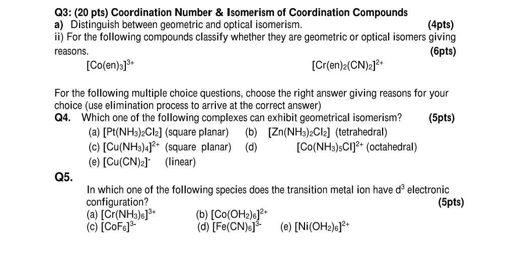 Solved Q1: (10 pts) Nomenclature of Coordination Compounds | Chegg.com