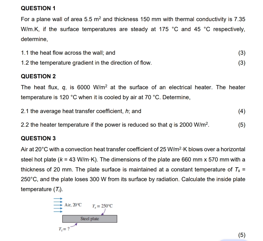Solved QUESTION 1For a plane wall of area 5.5m2 ﻿and | Chegg.com