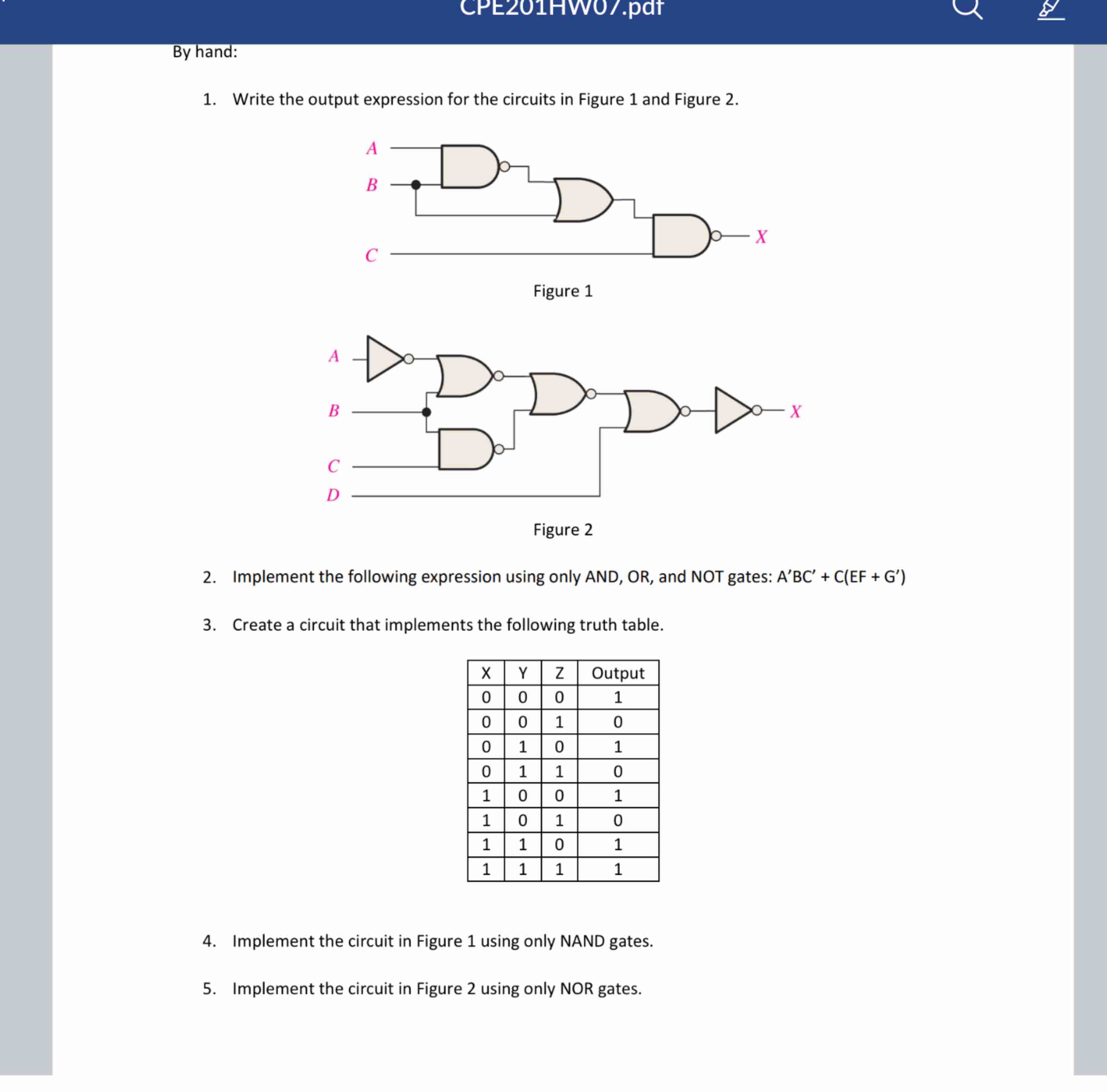 Implement the circuit in ﻿Figure 1 ﻿using only NAND | Chegg.com