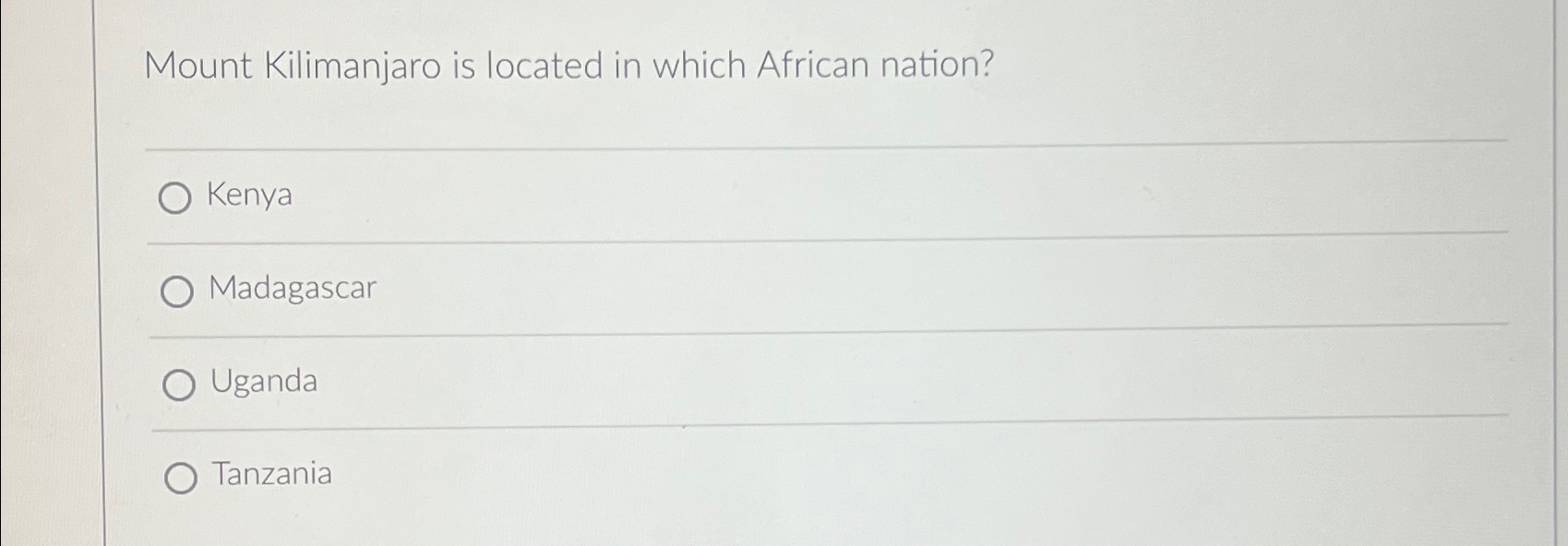 Solved Mount Kilimanjaro is located in which African | Chegg.com