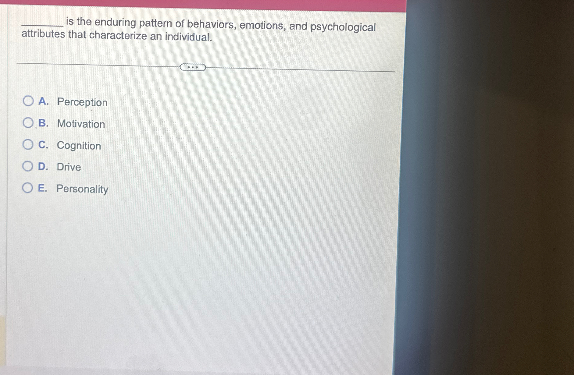 Solved q, ﻿is the enduring pattern of behaviors, emotions, | Chegg.com