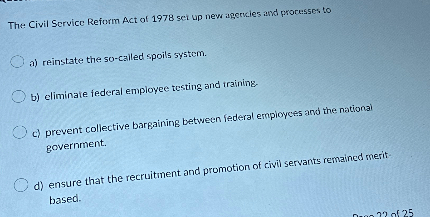 Solved The Civil Service Reform Act of 1978 ﻿set up new | Chegg.com