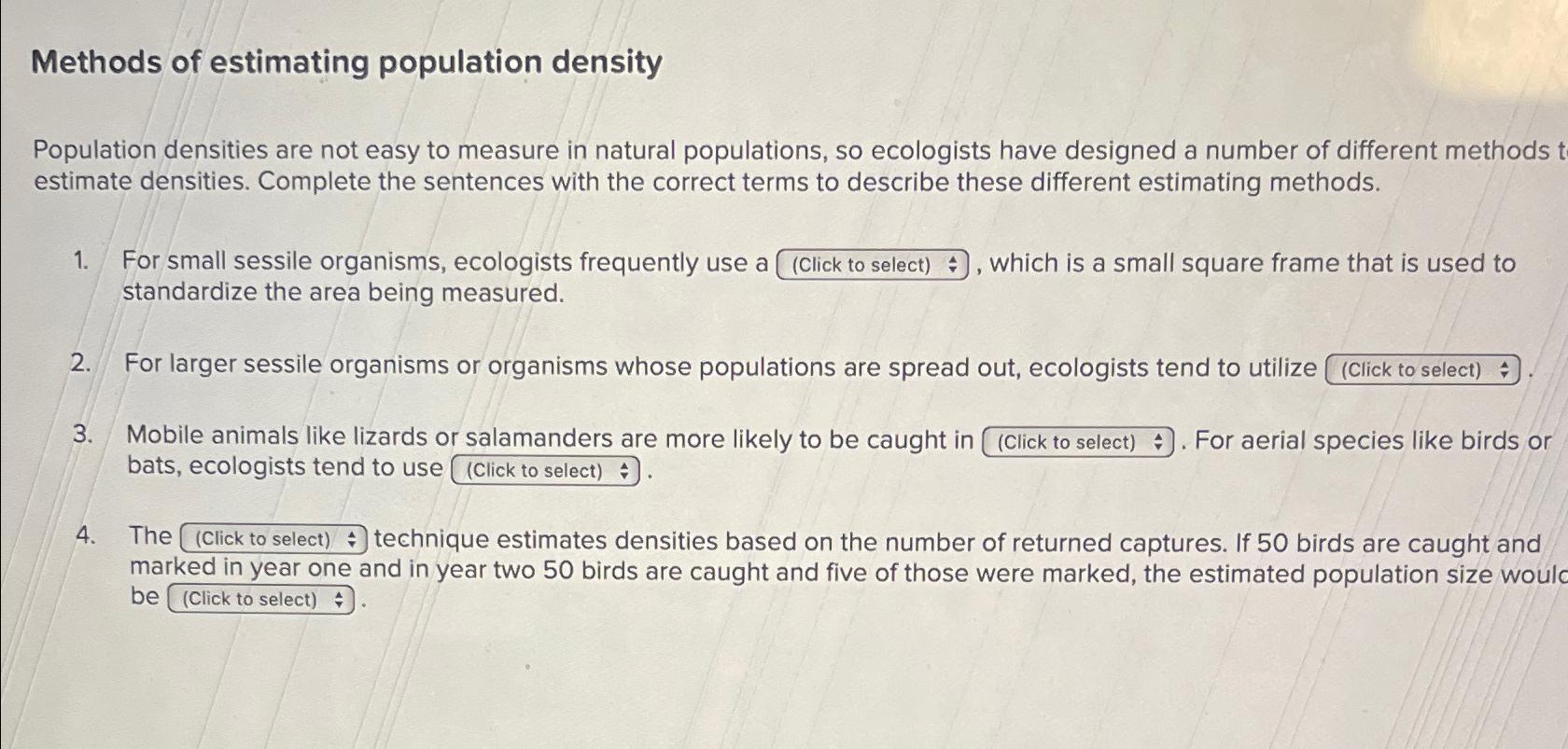 Solved Methods Of Estimating Population Densitypopulation