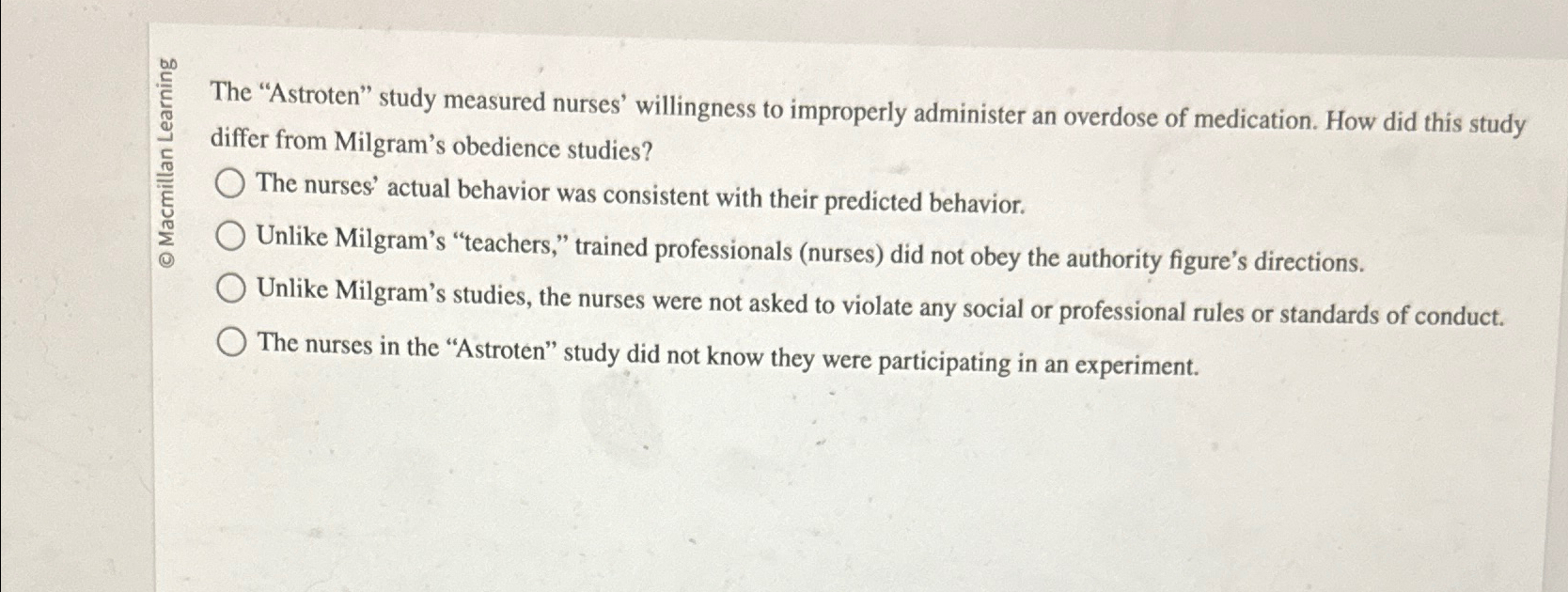 Solved The "Astroten" study measured nurses' willingness to | Chegg.com
