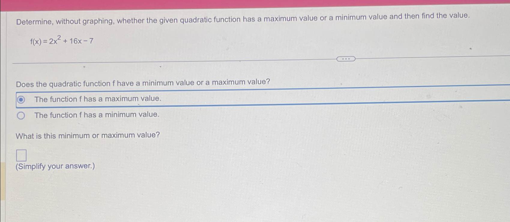Solved Determine, without graphing, whether the given | Chegg.com