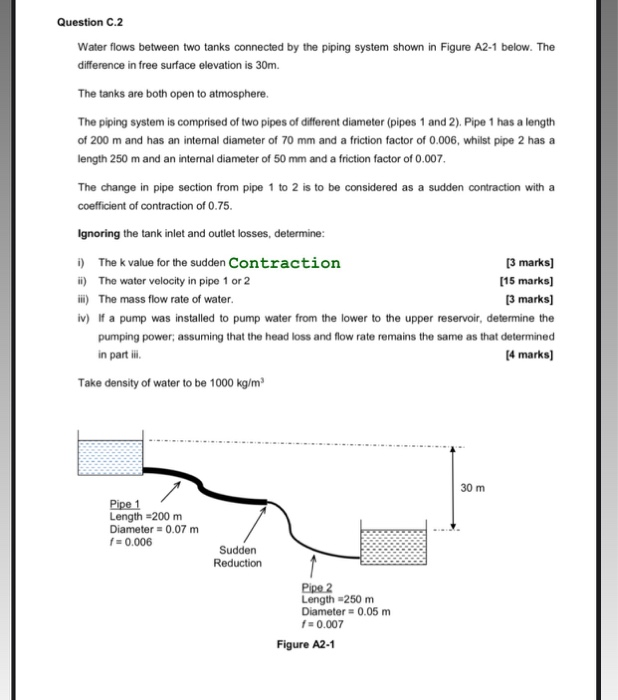 Solved Question C.2 Water flows between two tanks connected | Chegg.com