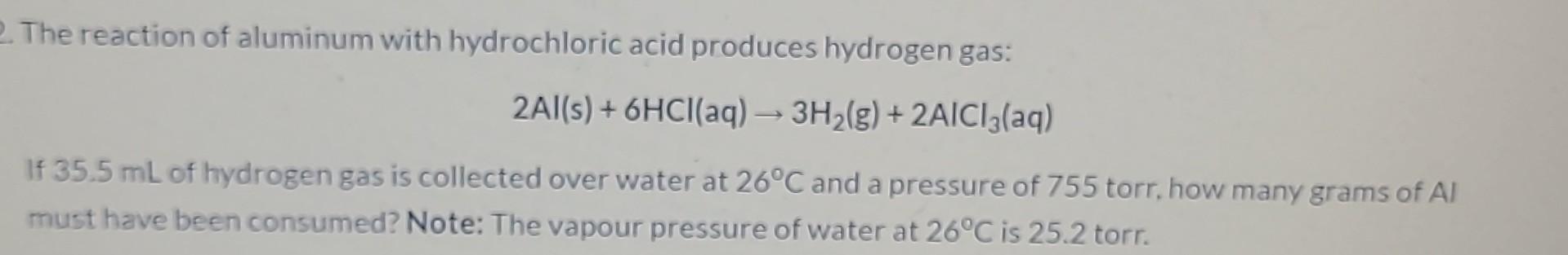 Solved The reaction of aluminum with hydrochloric acid | Chegg.com