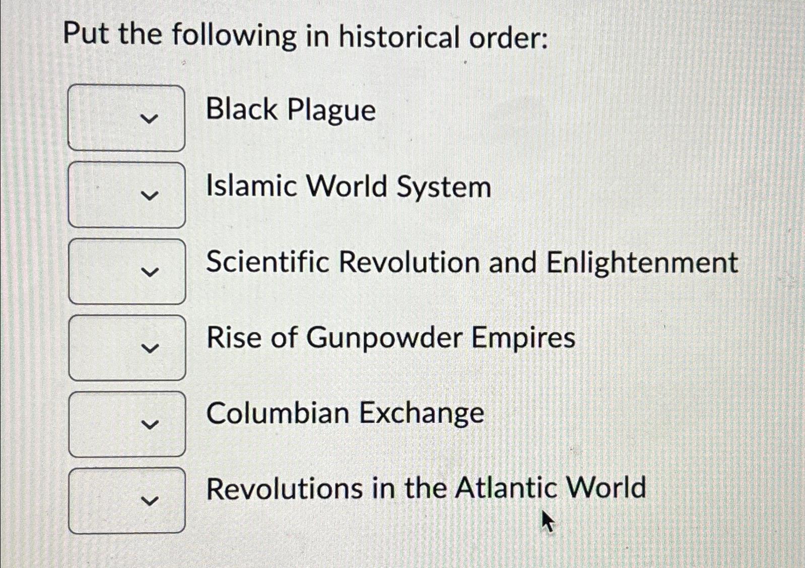 Solved Put the following in historical order:Black | Chegg.com