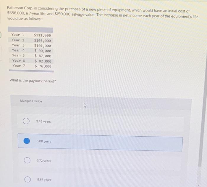 Solved Patterson Corp. is considering the purchase of a new | Chegg.com
