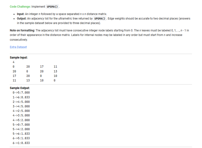 Solved Code Challenge: Implement UPGMA().Input: An ﻿integer | Chegg.com