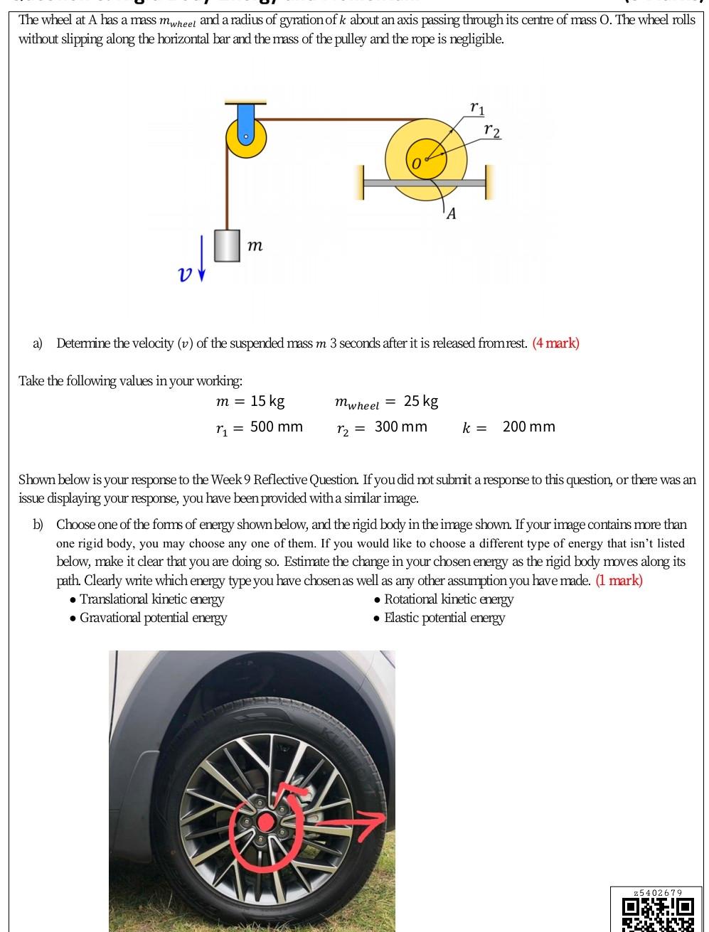 Solved The wheel at A has a mass mwheel and a radius of | Chegg.com
