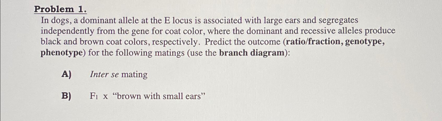 Solved Problem 1.In dogs, a dominant allele at the E ﻿locus | Chegg.com
