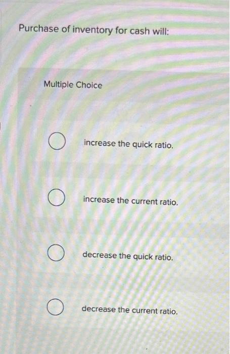 Solved Purchase of inventory for cash will: Multiple Choice | Chegg.com
