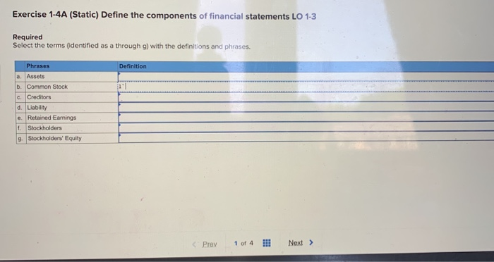 Solved Exercise 1-4A (Static) Define the components of | Chegg.com
