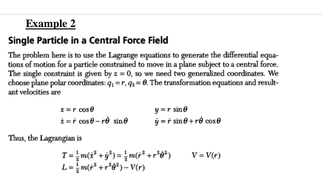 Solved Example 2Single Particle in a Central Force FieldThe | Chegg.com