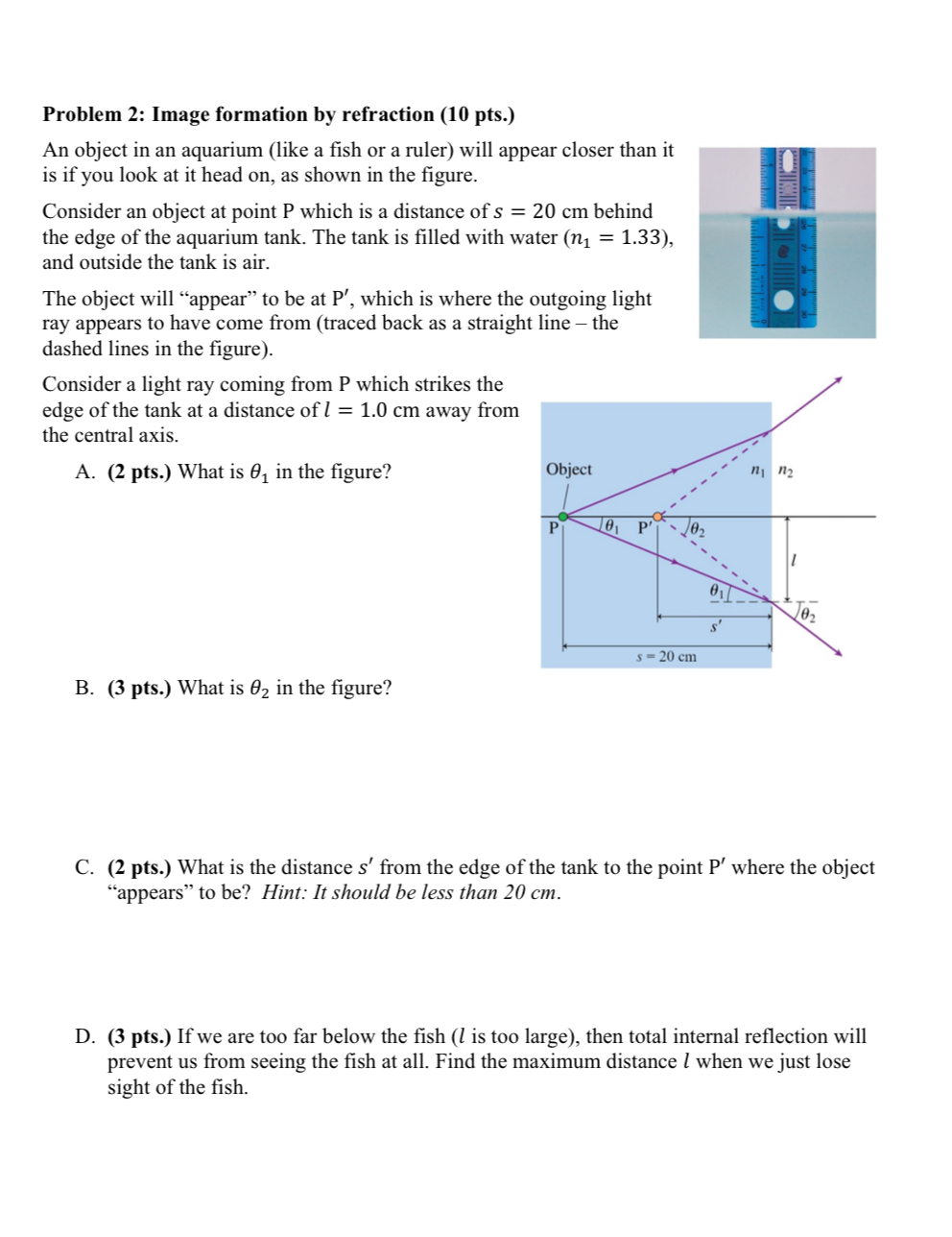 Solved Problem 2: Image formation by refraction (10 ﻿pts.)An | Chegg.com