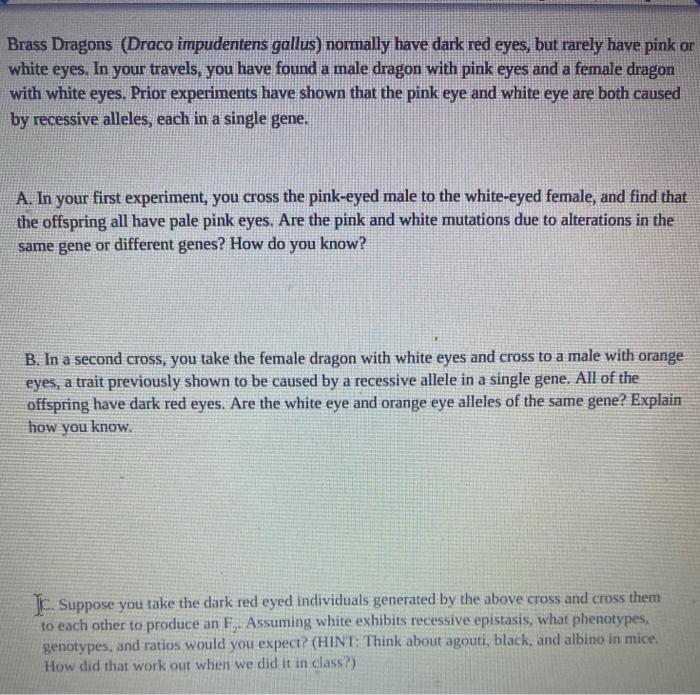 Solved Brass Dragons (Draco impudentens gallus) normally | Chegg.com