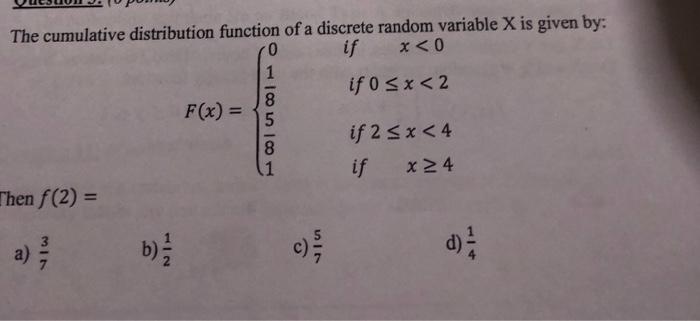 Solved The cumulative distribution function of a discrete | Chegg.com