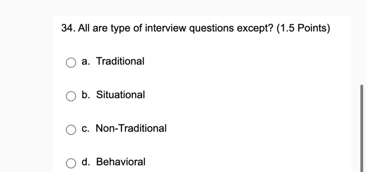 Solved All are type of interview questions except? (1.5 | Chegg.com