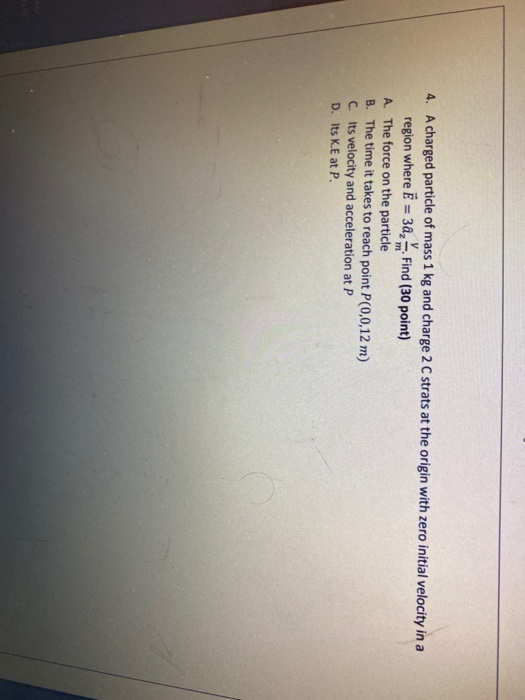 Solved m 4. A charged particle of mass 1 kg and charge 2 C | Chegg.com