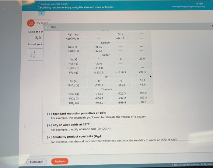 Solved: O ENTROPY AND FREE ENERGY Calculating Reaction Ent... | Chegg.com