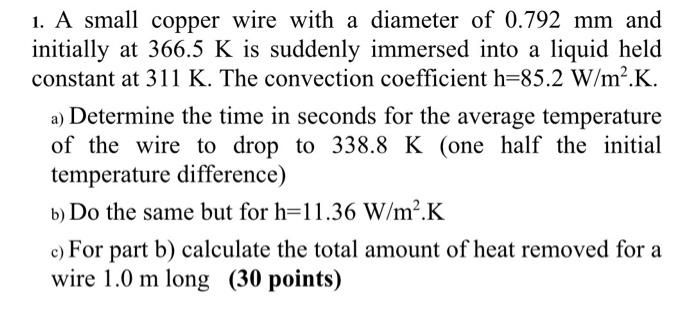 Solved 1. A small copper wire with a diameter of 0.792 mm | Chegg.com