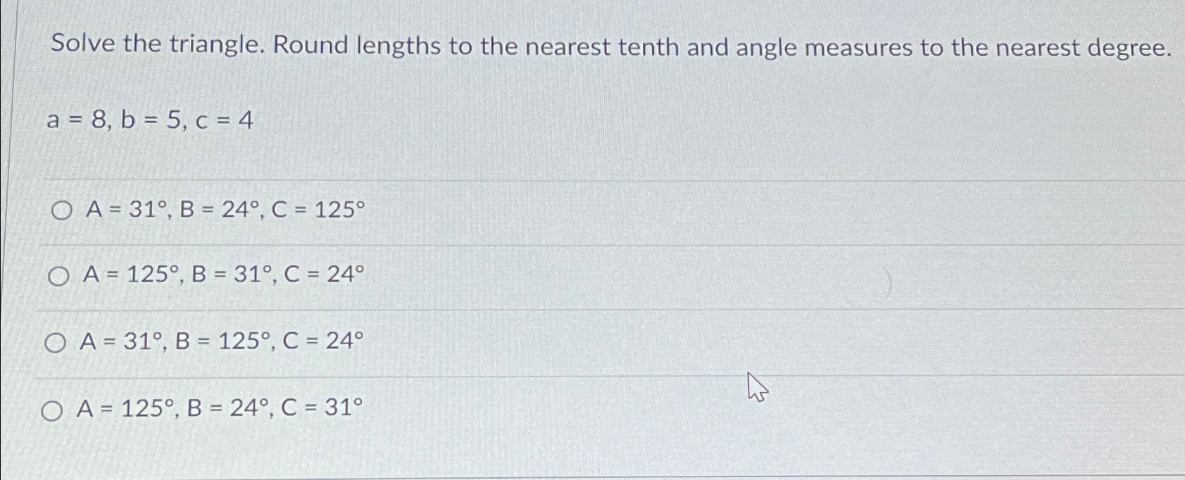 Solved Solve the triangle. Round lengths to the nearest | Chegg.com