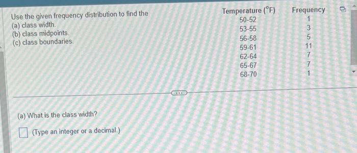 Solved A What Is The Class Width Type An Integer Or A