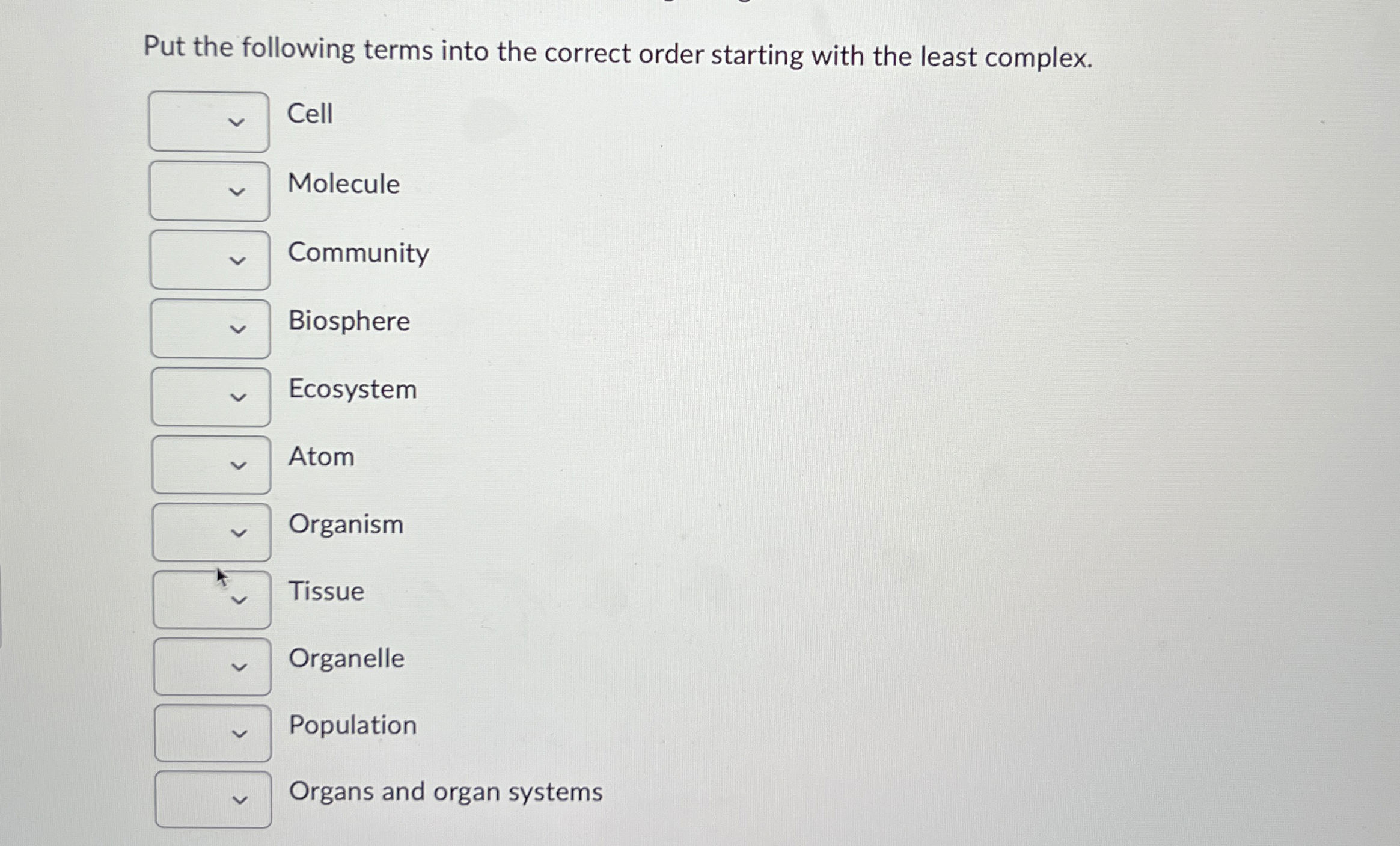 Solved Put the following terms into the correct order | Chegg.com