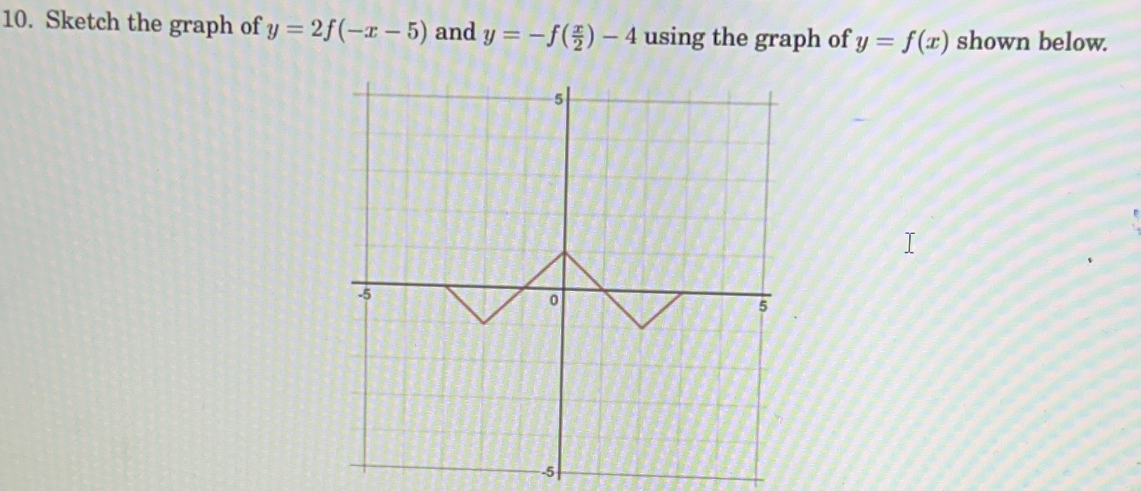 Sketch the graph of y=2f(-x-5) ﻿and y=-f(x2)-4 ﻿using | Chegg.com