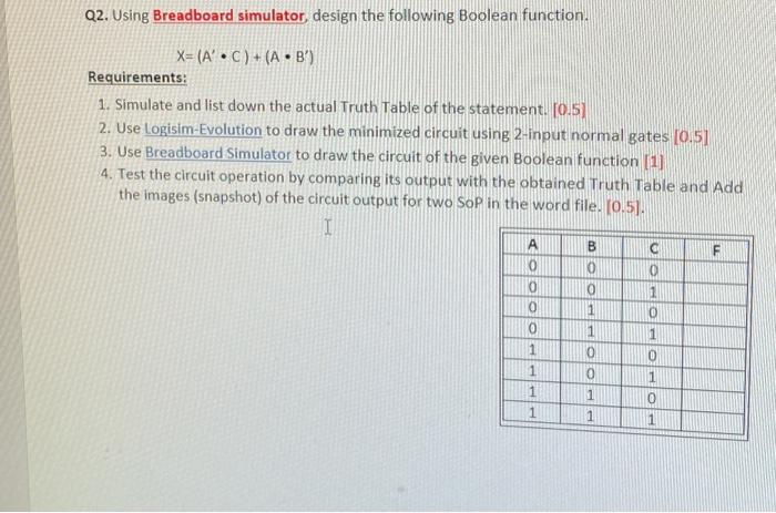 Solved Q2. Using Breadboard simulator, design the following | Chegg.com