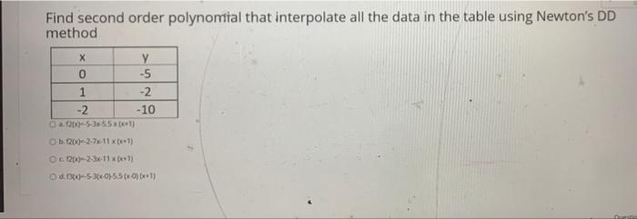 Solved Find second order polynomial that interpolate all the | Chegg.com