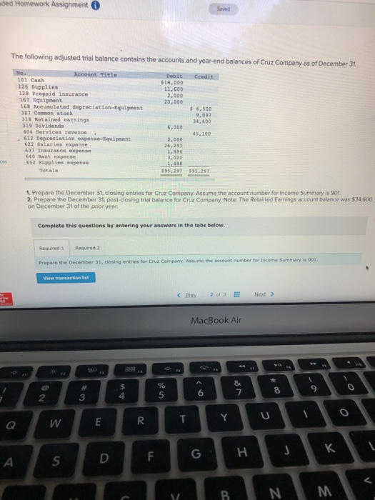 Solved aded Homework Assignment Saved The following adjusted | Chegg.com