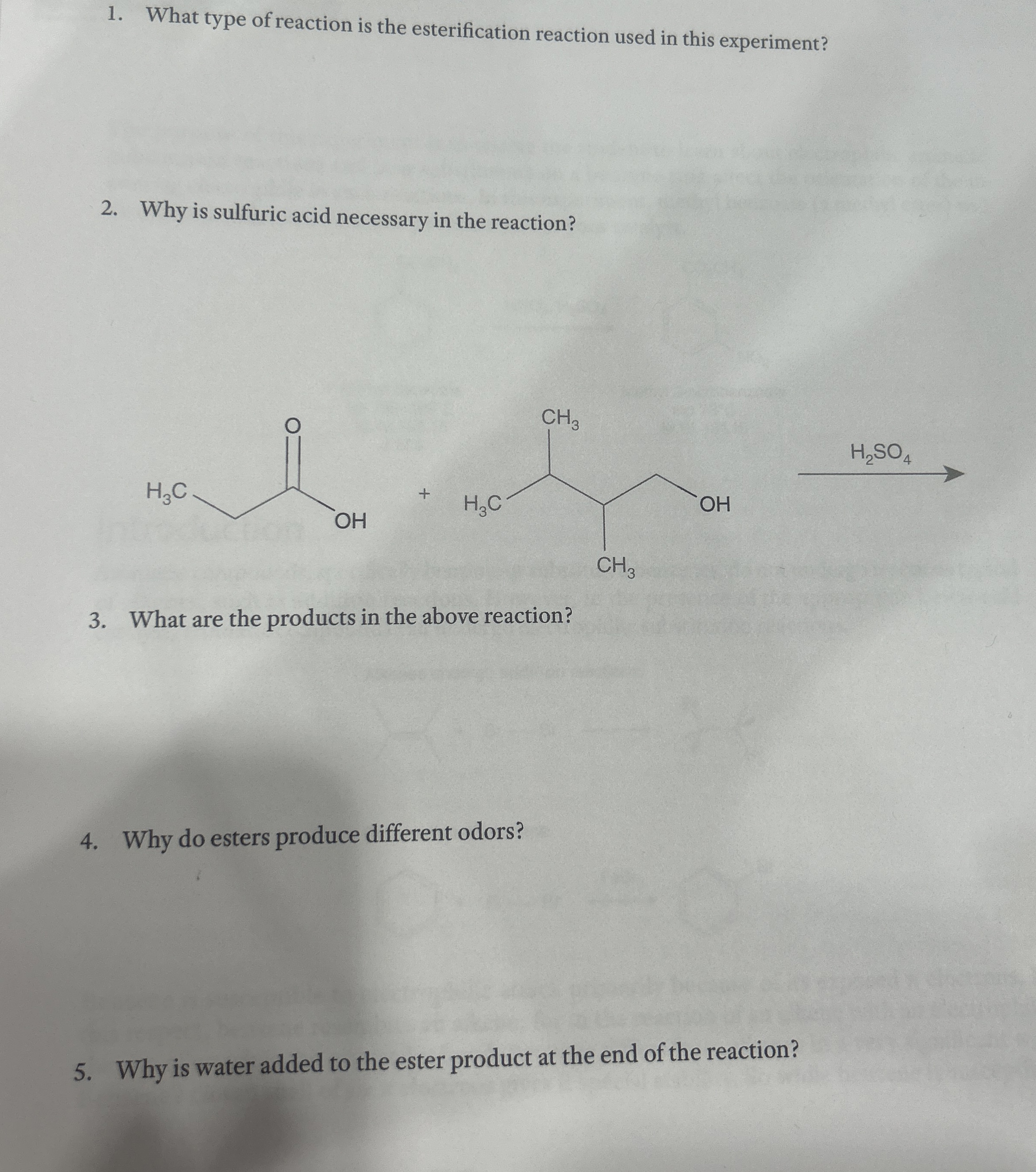 Solved What type of reaction is the esterification reaction | Chegg.com