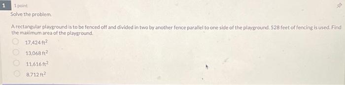 Solved 1 1 point Solve the problem. A rectangular playground | Chegg.com