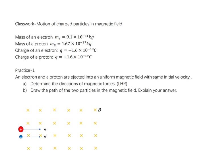 Solved Classwork-Motion of charged particles in magnetic | Chegg.com