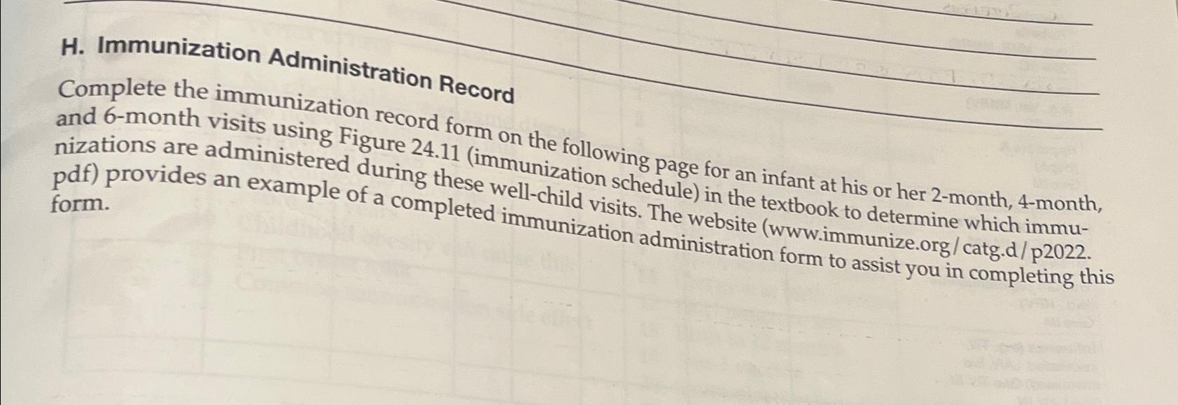 Solved H. ﻿Immunization Administration RecordComplete the | Chegg.com