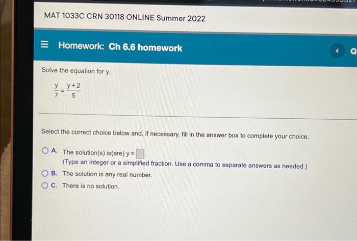 Solved MAT 1033C CRN 30118 ONLINE Summer 2022 Homework: Ch | Chegg.com
