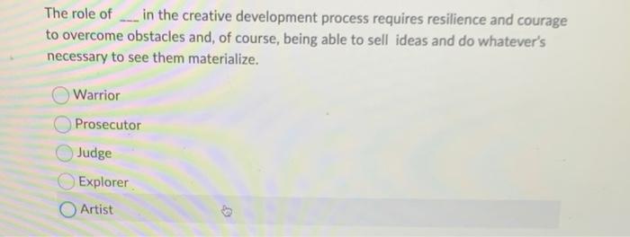 Solved The role of in the creative development process | Chegg.com