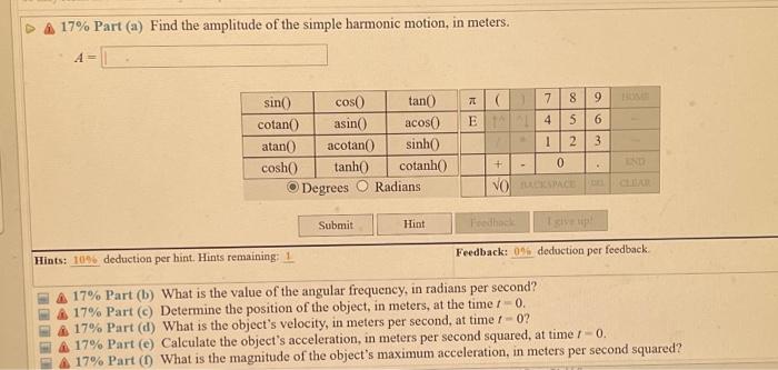 Solved an object is undergoing simple, harmonic motion along | Chegg.com